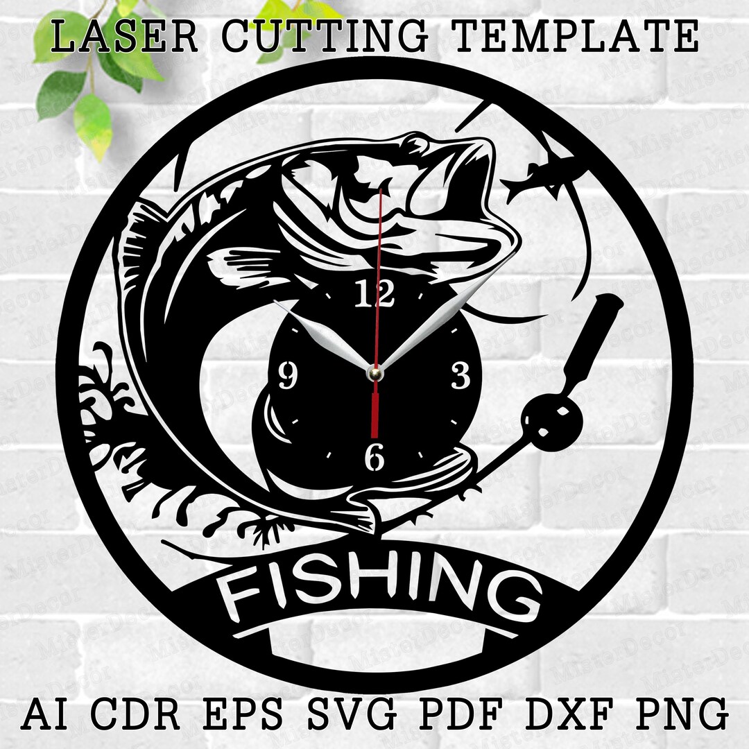Fishing Clock Laser Cut Files SVG File Vector File Ai Cdr Dxf Instant ...
