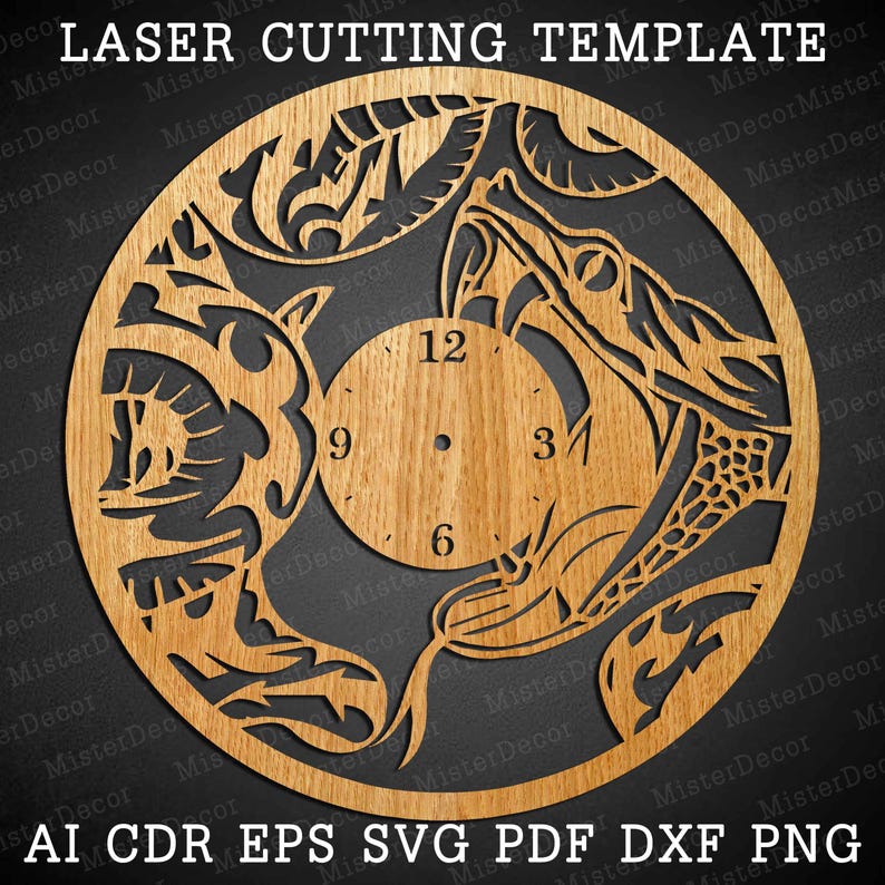 Snake Clock Laser Cut Files SVG Vector File Ai, Cdr, Dxf, Eps, Pdf, Png ...