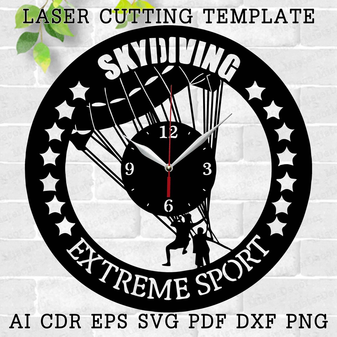 Skydiving Clock Laser Cut Files SVG Vector File Ai, Cdr, Dxf, Eps, Pdf ...