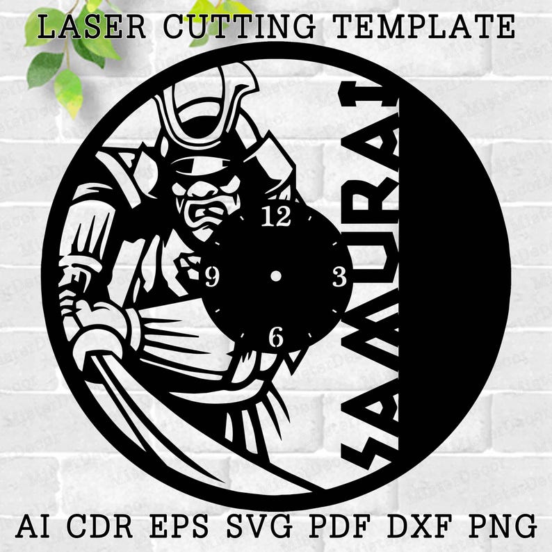 Samurai Clock Laser Cut Files SVG Vector File Ai, Cdr, Dxf, Eps, Pdf ...