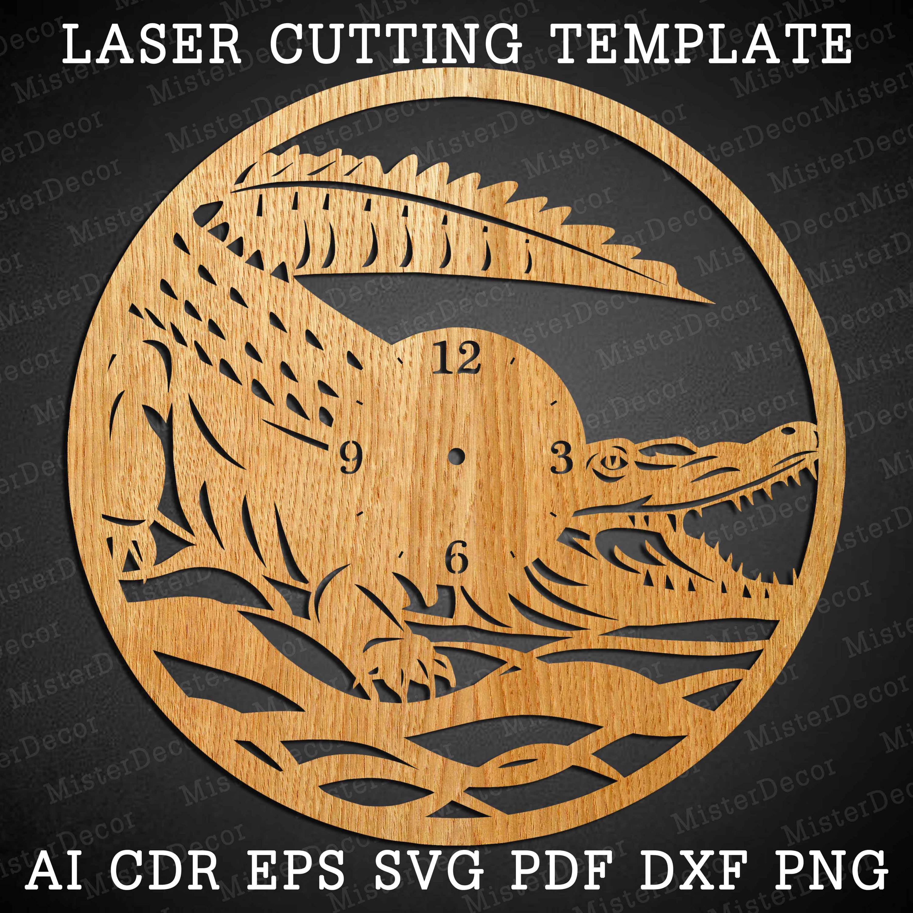 Alligator Clock Laser Cut Files, SVG File. Vector File Ai Cdr Dxf ...