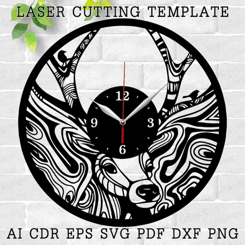 Deer Wall Clock Laser Cut Files, SVG File. Vector File Ai, Cdr, Dxf ...