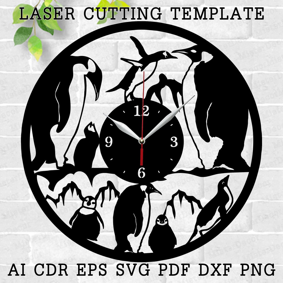 Antarctic Penguins Clock Laser Cut Files, SVG File. Vector File Ai, Cdr ...