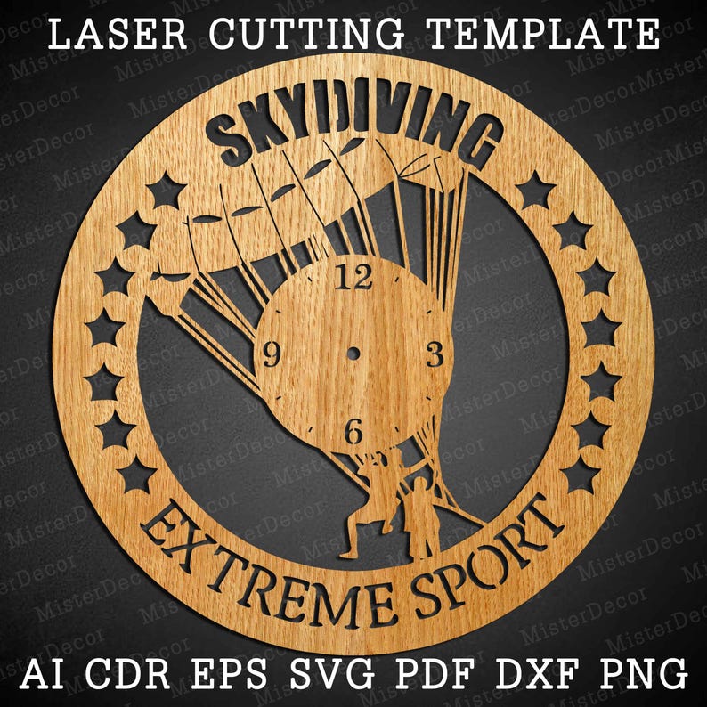 Skydiving Clock Laser Cut Files SVG Vector File Ai, Cdr, Dxf, Eps, Pdf ...