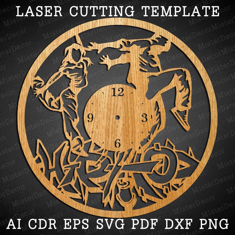 Hip Hop Clock Laser Cut Files SVG File Vector File Ai Cdr Dxf Instant ...