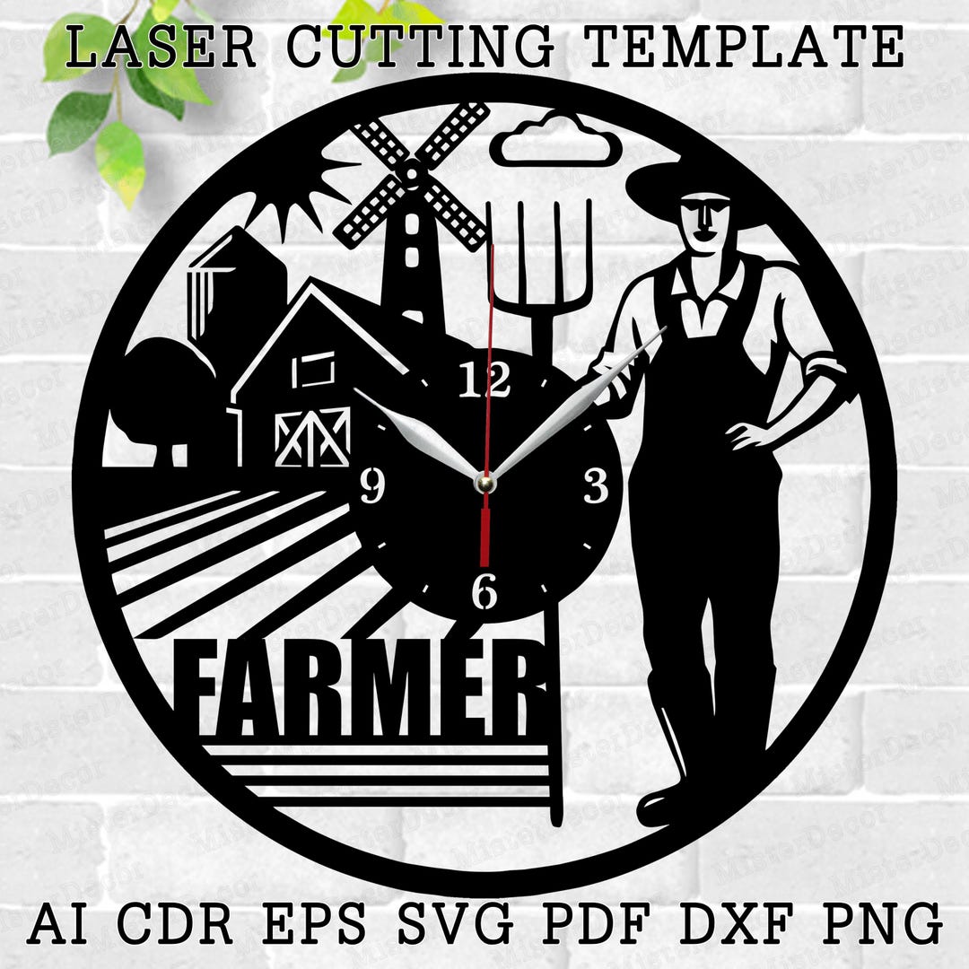Farmer Country Clock Laser Cut Files SVG File Vector File Ai Cdr Dxf ...