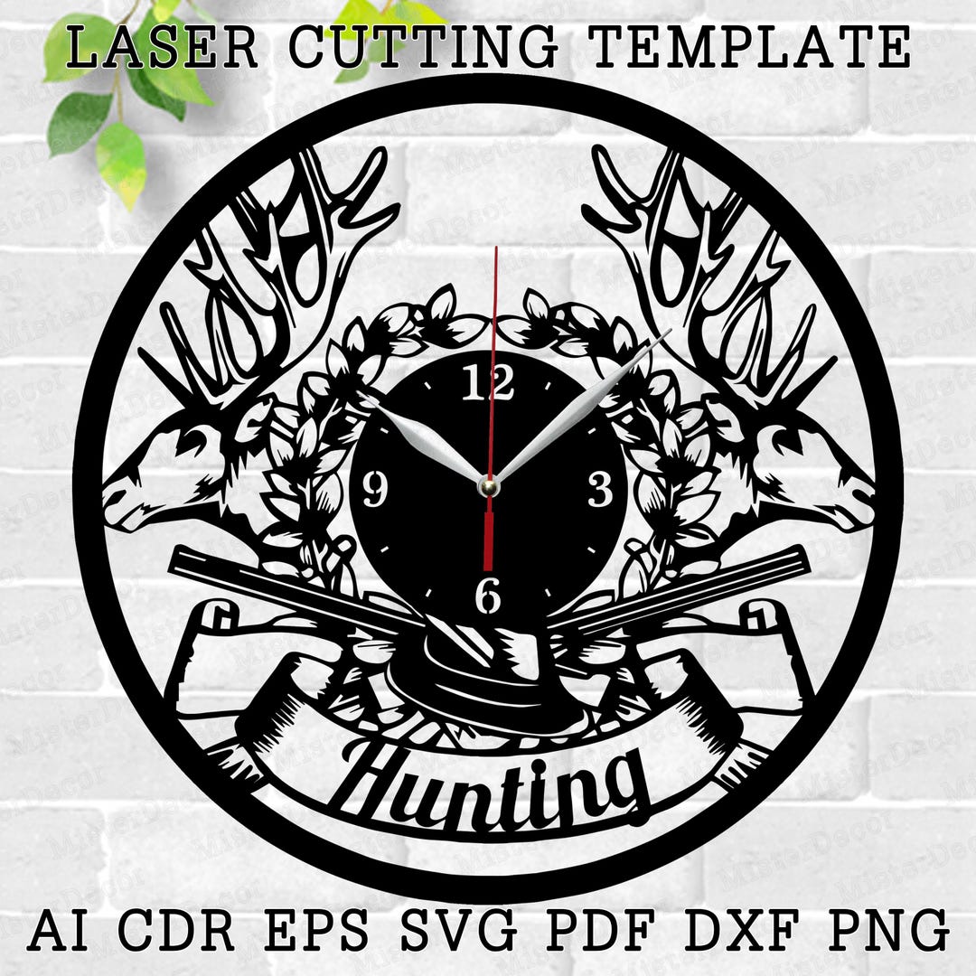 Hunting Clock Laser Cut Files SVG File Vector File Ai Cdr Dxf Instant ...
