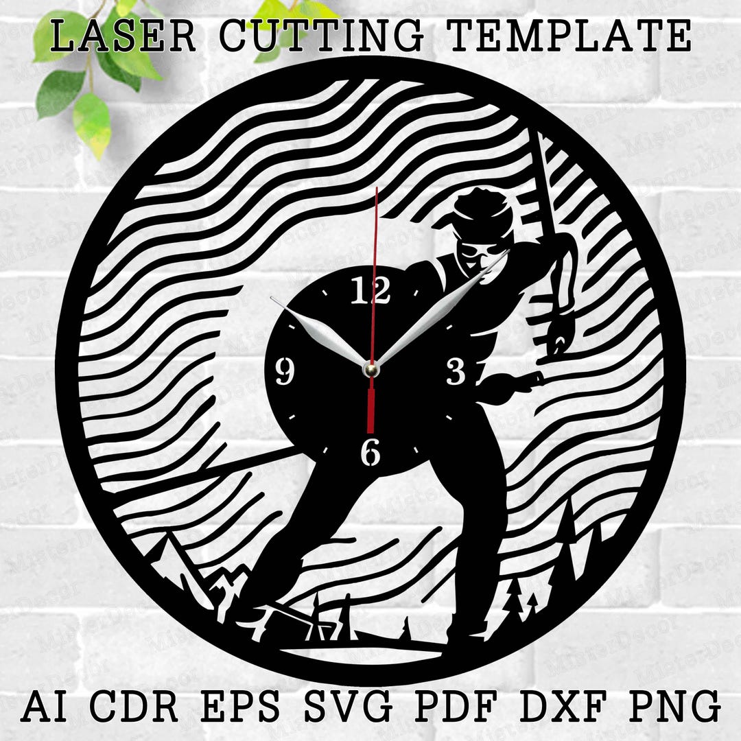 Ski Clock Laser Cut Files SVG Vector File Ai, Cdr Dxf Eps Pdf Png ...