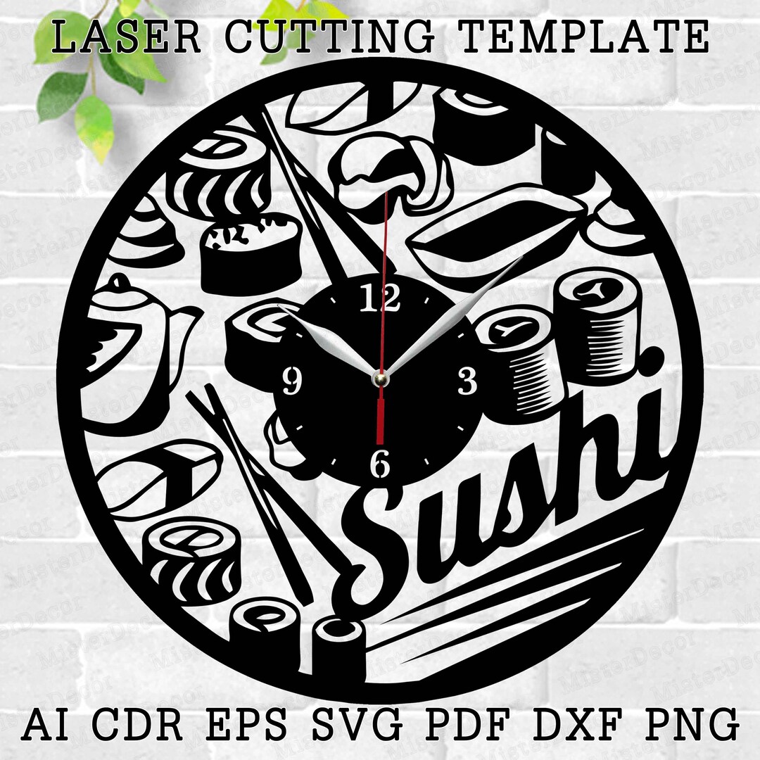 Sushi Clock Laser Cut Files SVG Vector File Ai, Cdr, Dxf, Eps, Pdf, Png ...