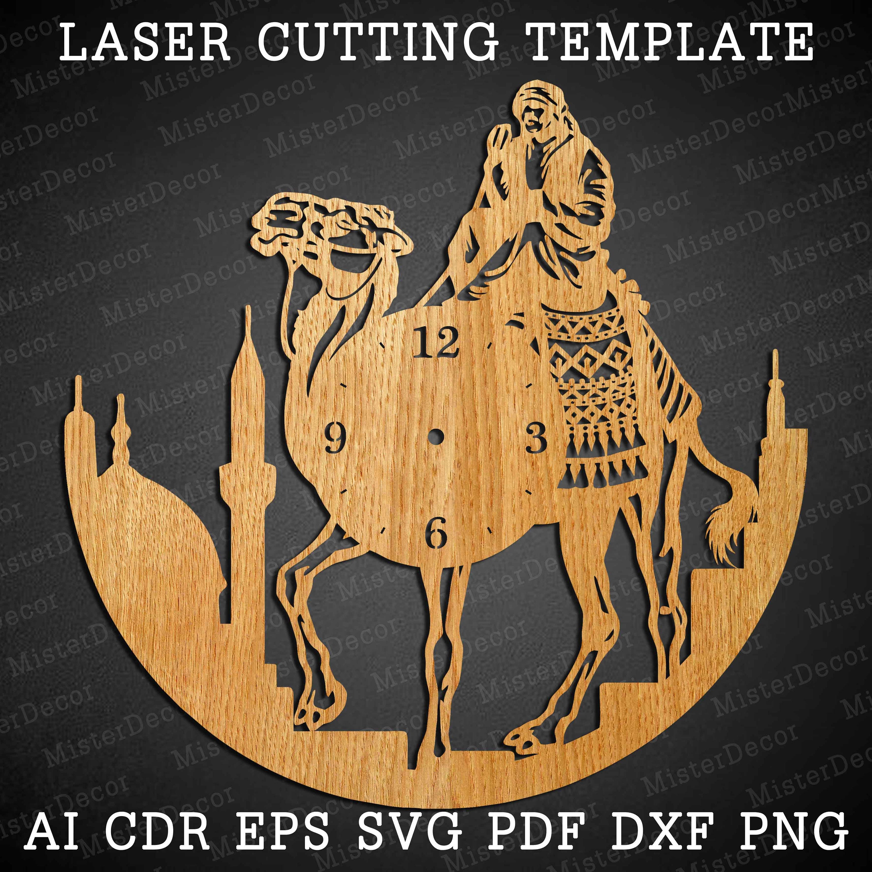Camel Wall Clock Laser Cut Files, SVG File. Vector File Ai, Cdr, Dxf ...