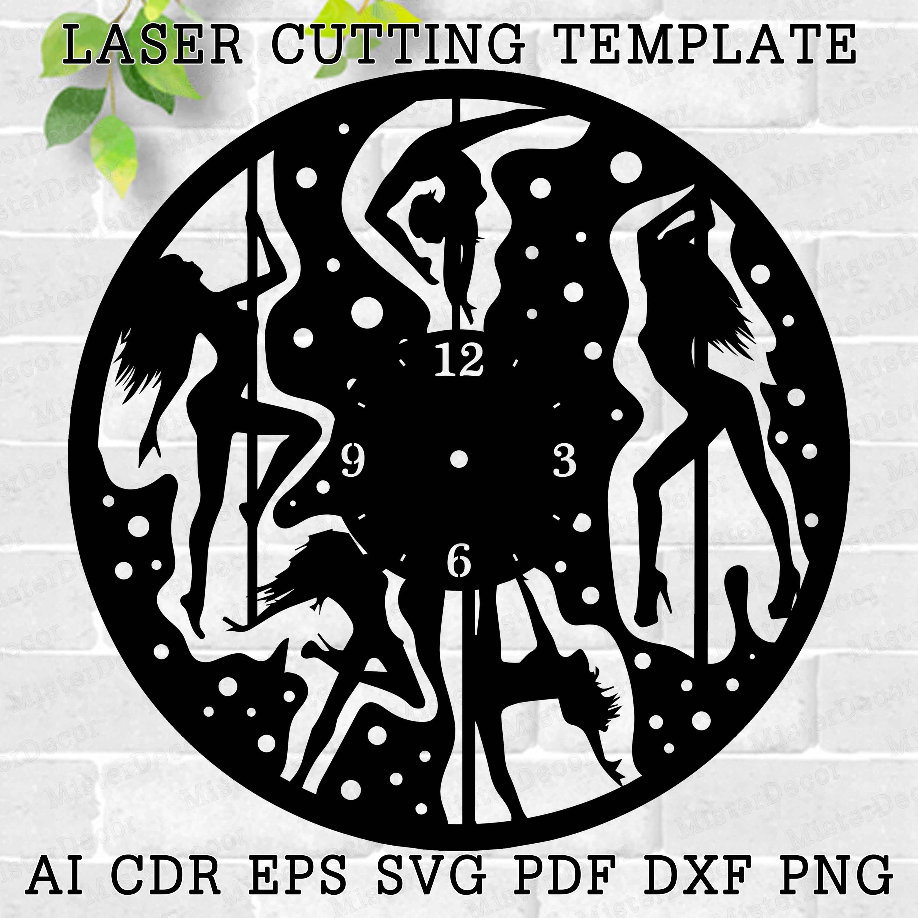 Pole Dance Clock Laser Cut Files, SVG File Ai Cdr Dxf, Unique Digital ...