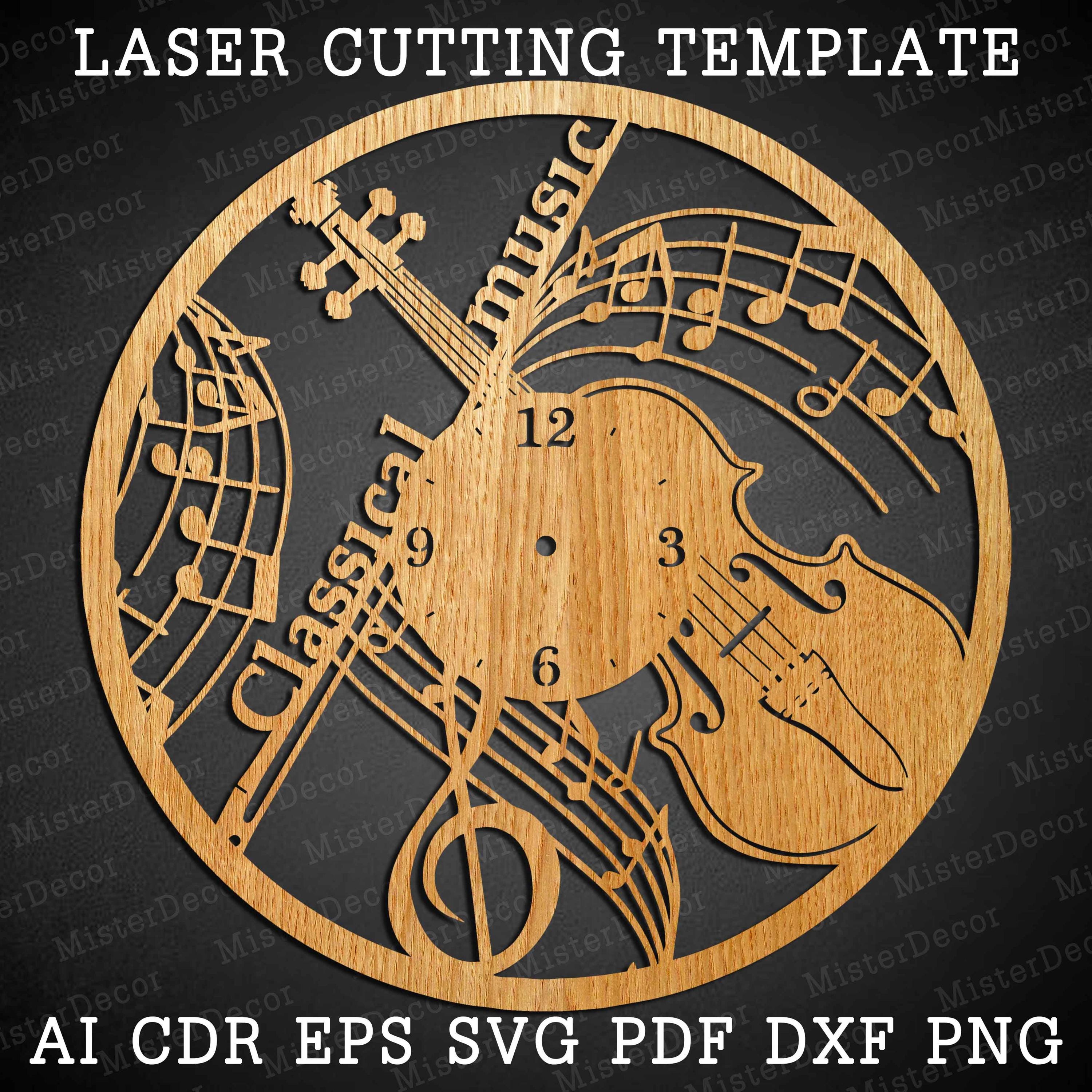 Classical Music Clock Laser Cut Files, SVG File. Vector File Ai, Cdr ...