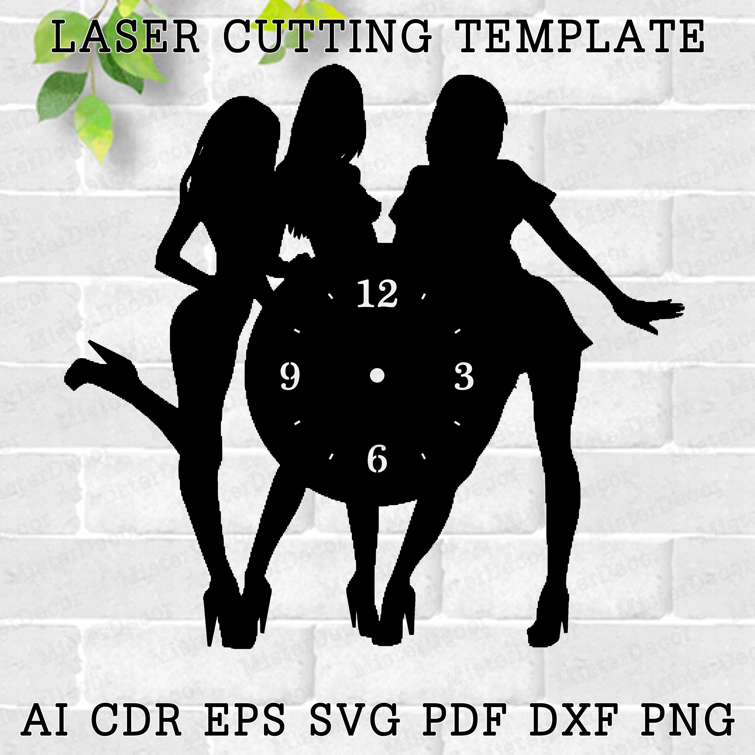 Girls Wall Clock Laser Cut Files, SVG File. Vector File Ai, Cdr, Dxf ...