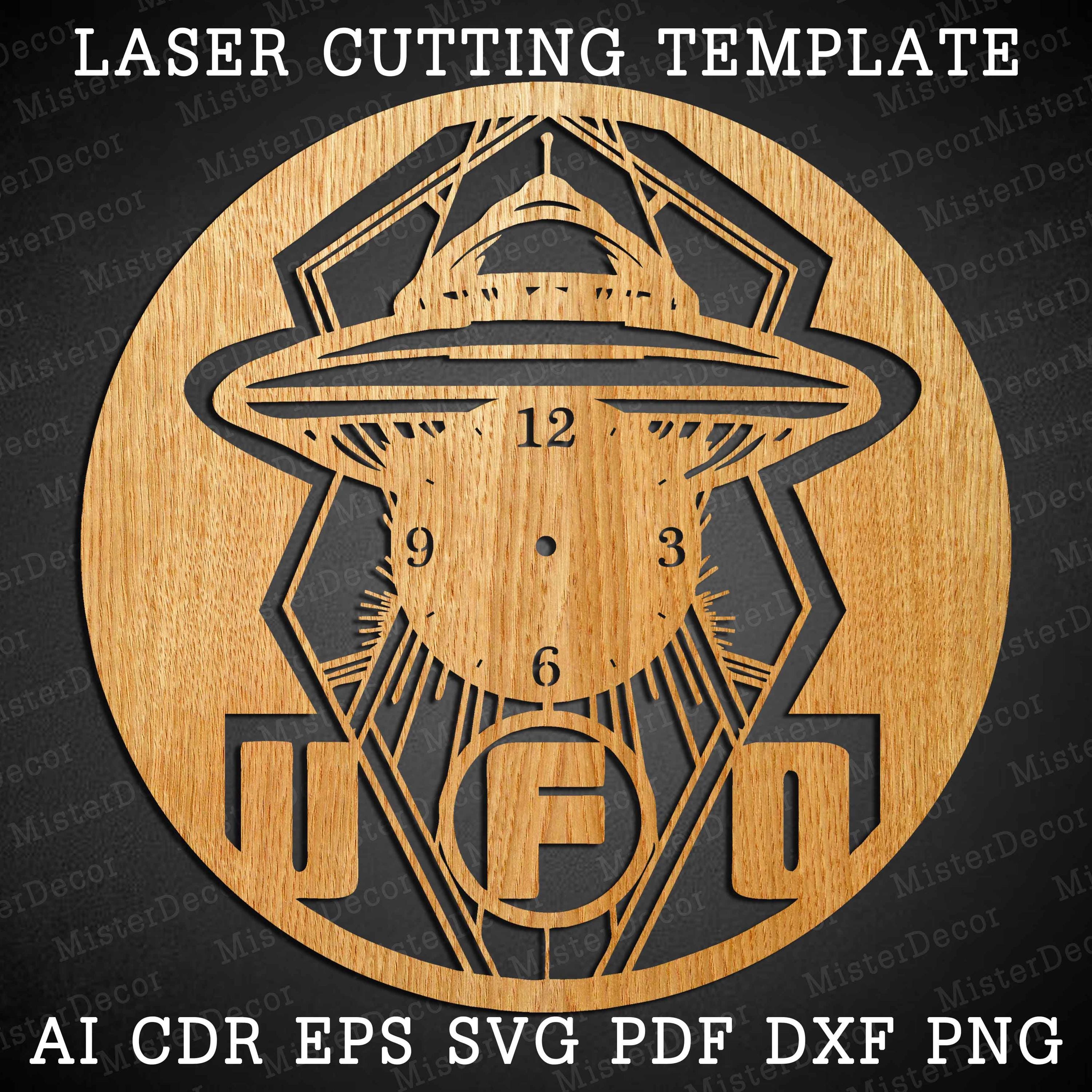 UFO Clock Laser Cut Files SVG File Vector File Ai Cdr Dxf Instant ...