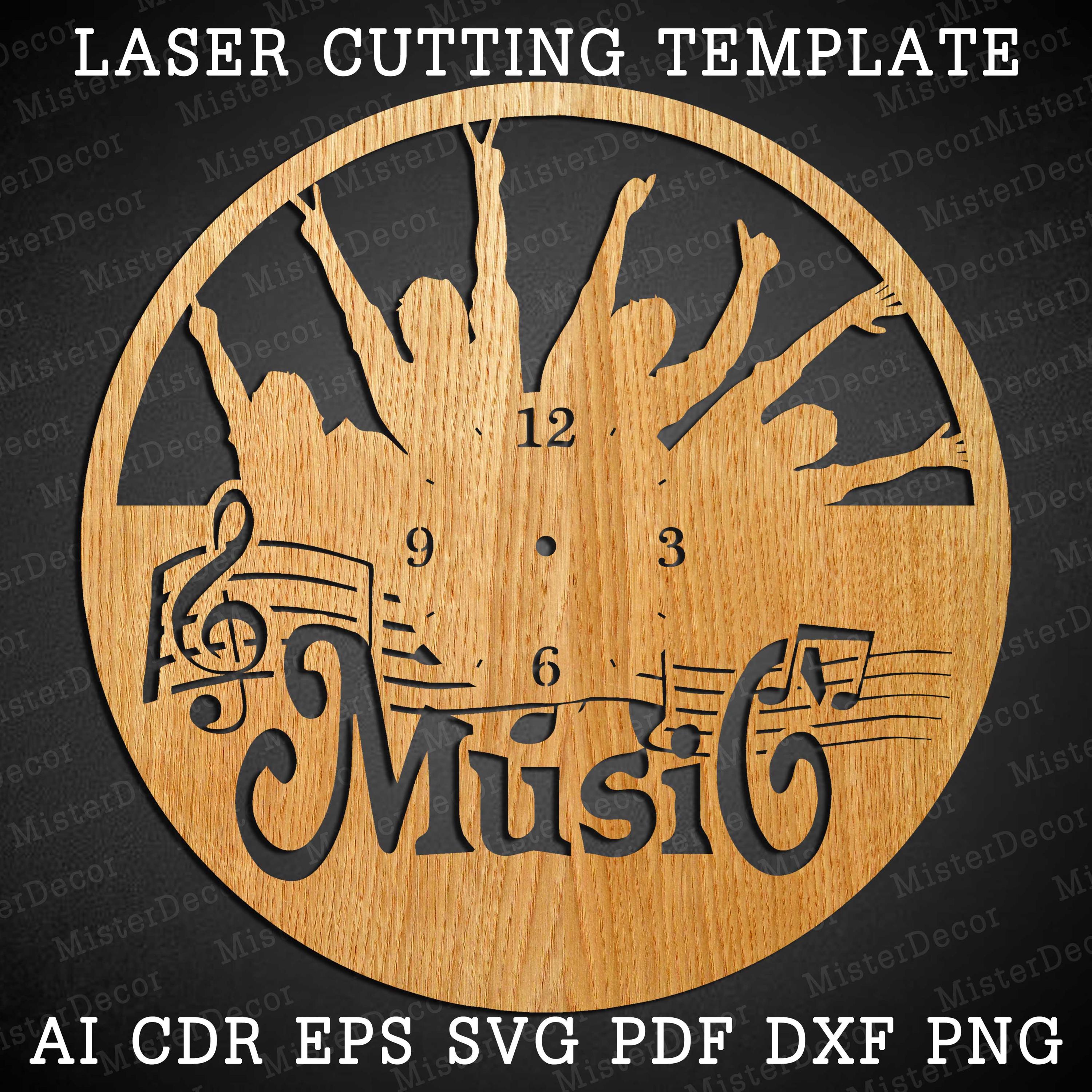 Music Clock Laser Cut Files SVG Vector File Ai Cdr Dxf Eps Pdf, Png ...