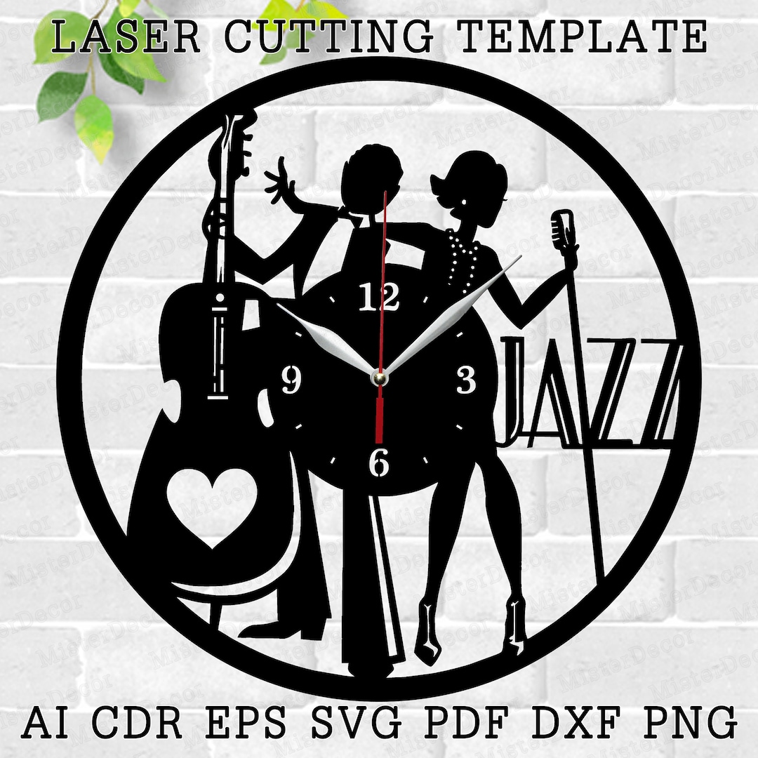 Jazz Music Wall Clock Laser Cut Files, SVG File. Vector File Ai, Cdr ...