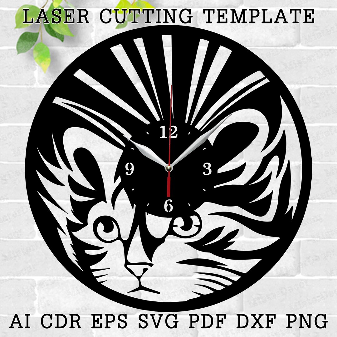 Cat Clock Laser Cut Files SVG File Vector File Ai Cdr Dxf Instant ...