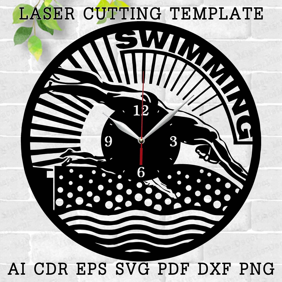 Swimming Clock Laser Cut Files SVG Vector File Ai, Cdr Dxf Eps Pdf Png ...