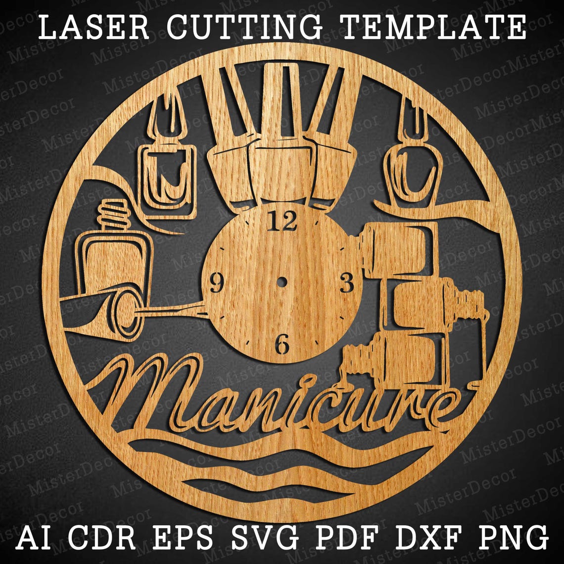 Nail Salon Clock Laser Cut Files SVG Vector File Ai, Cdr, Dxf, Eps Pdf ...