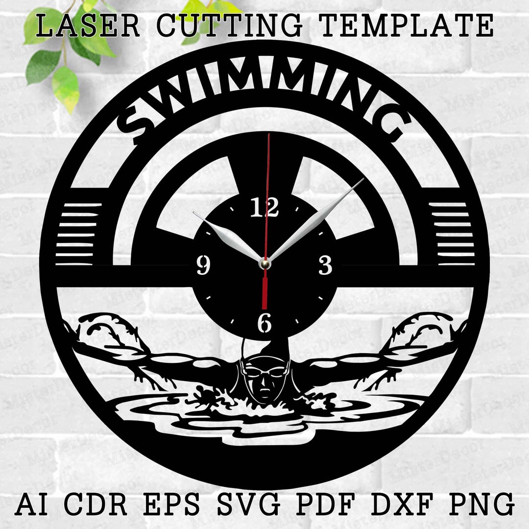 Swimming Clock Laser Cut Files SVG Vector File Ai, Cdr Dxf Eps Pdf Png ...