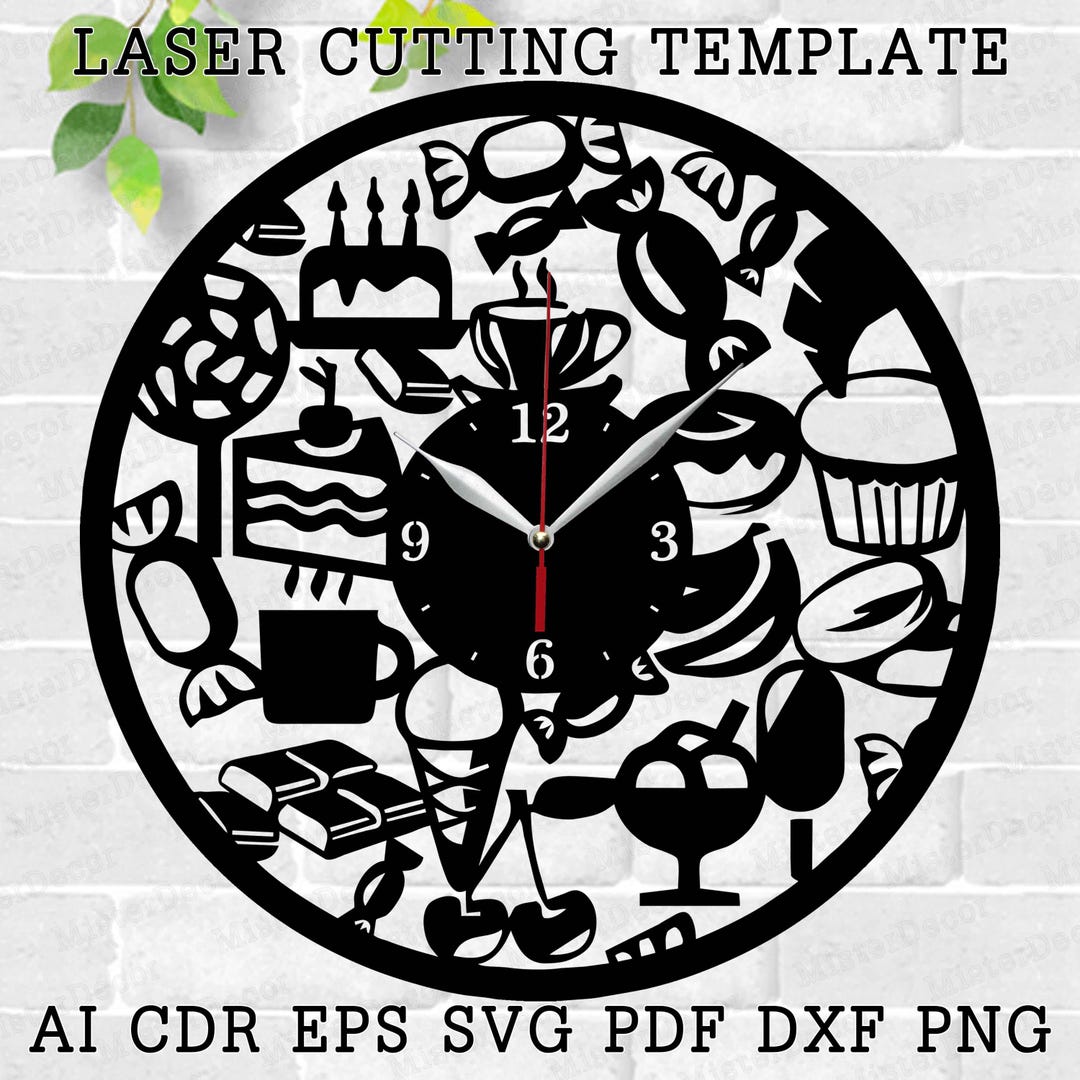 Sweet Clock Laser Cut Files SVG Vector File Ai, Cdr, Dxf, Eps, Pdf, Png ...