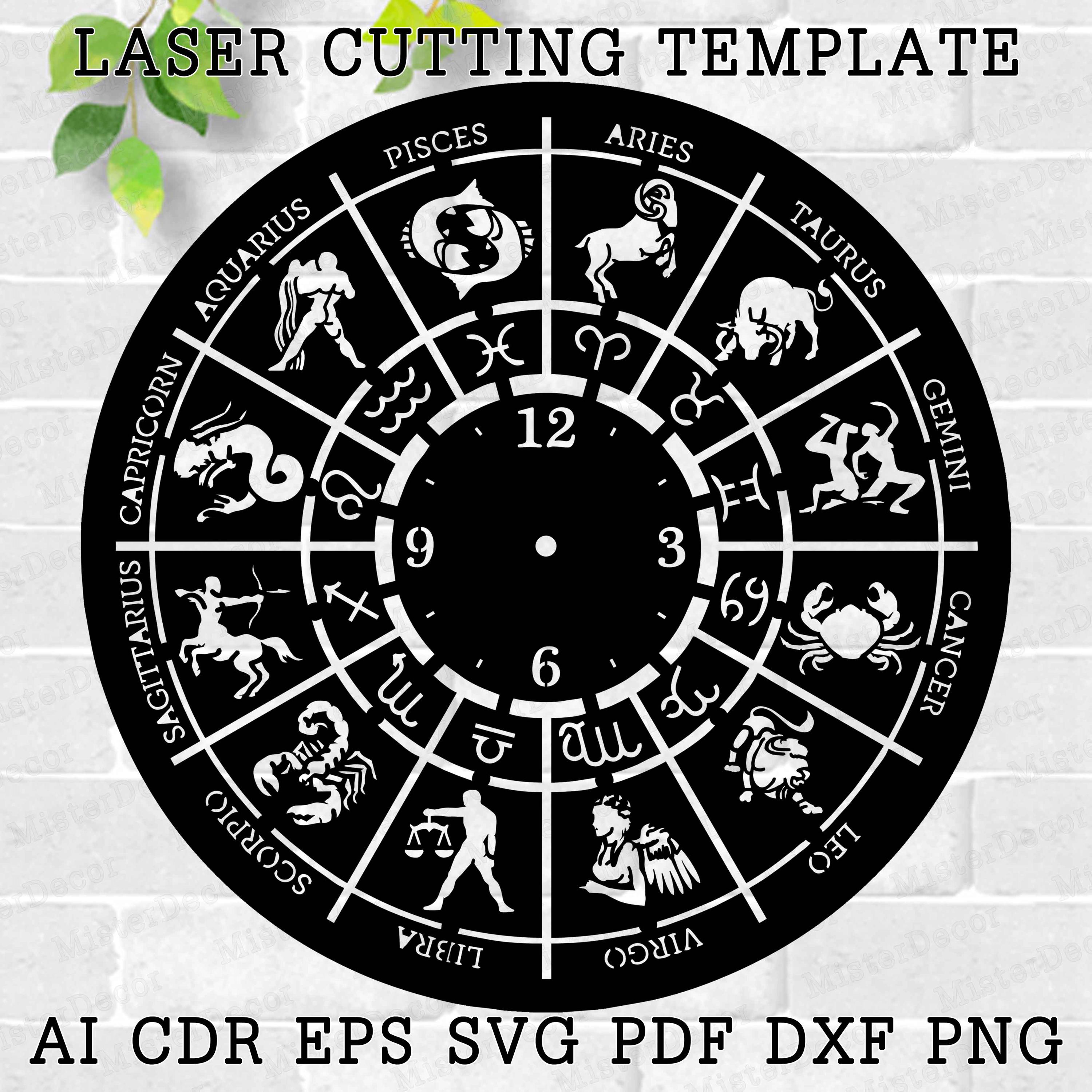 Zodiac Clock Laser Cut Files, SVG File Ai Cdr Dxf, Unique Digital ...