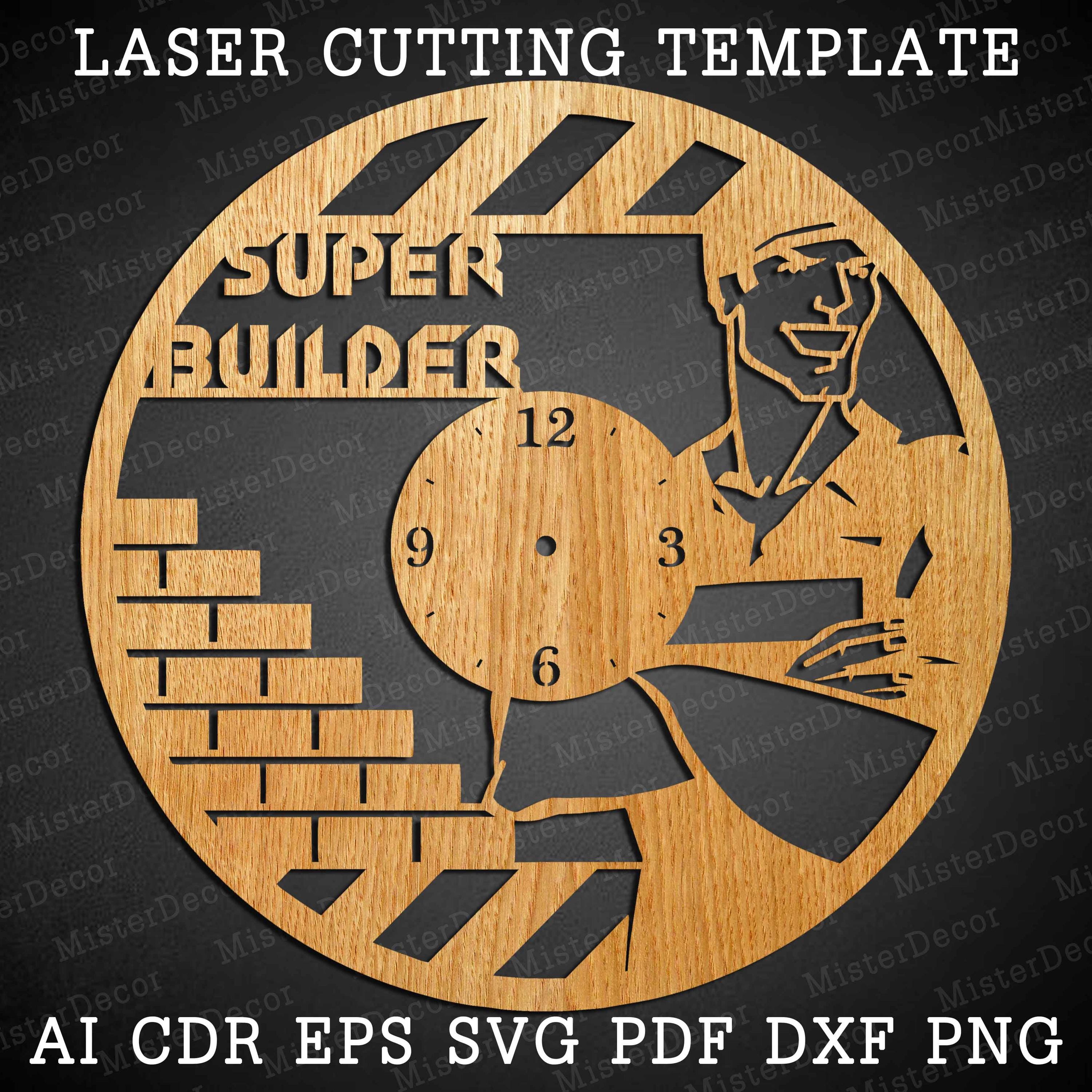 Builder Clock Laser Cut Files SVG File Vector File Ai Cdr Dxf Instant ...