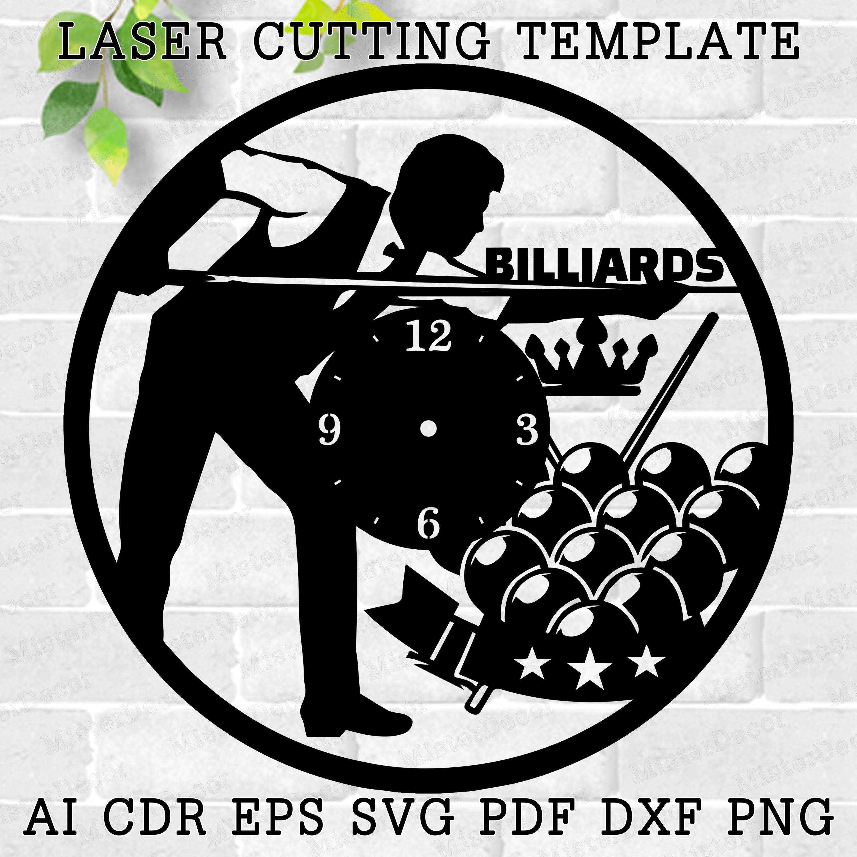Billiards Clock Laser Cut Files SVG File Vector File Ai Cdr Dxf Instant ...