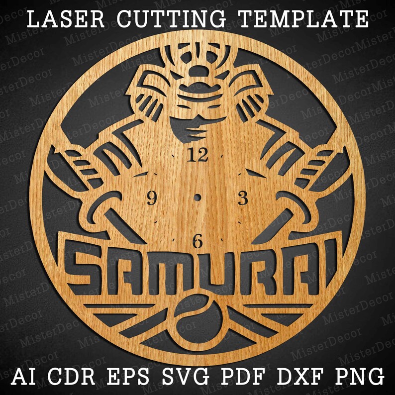 Samurai Clock Laser Cut Files SVG Vector File Ai, Cdr Dxf Eps Pdf Png ...