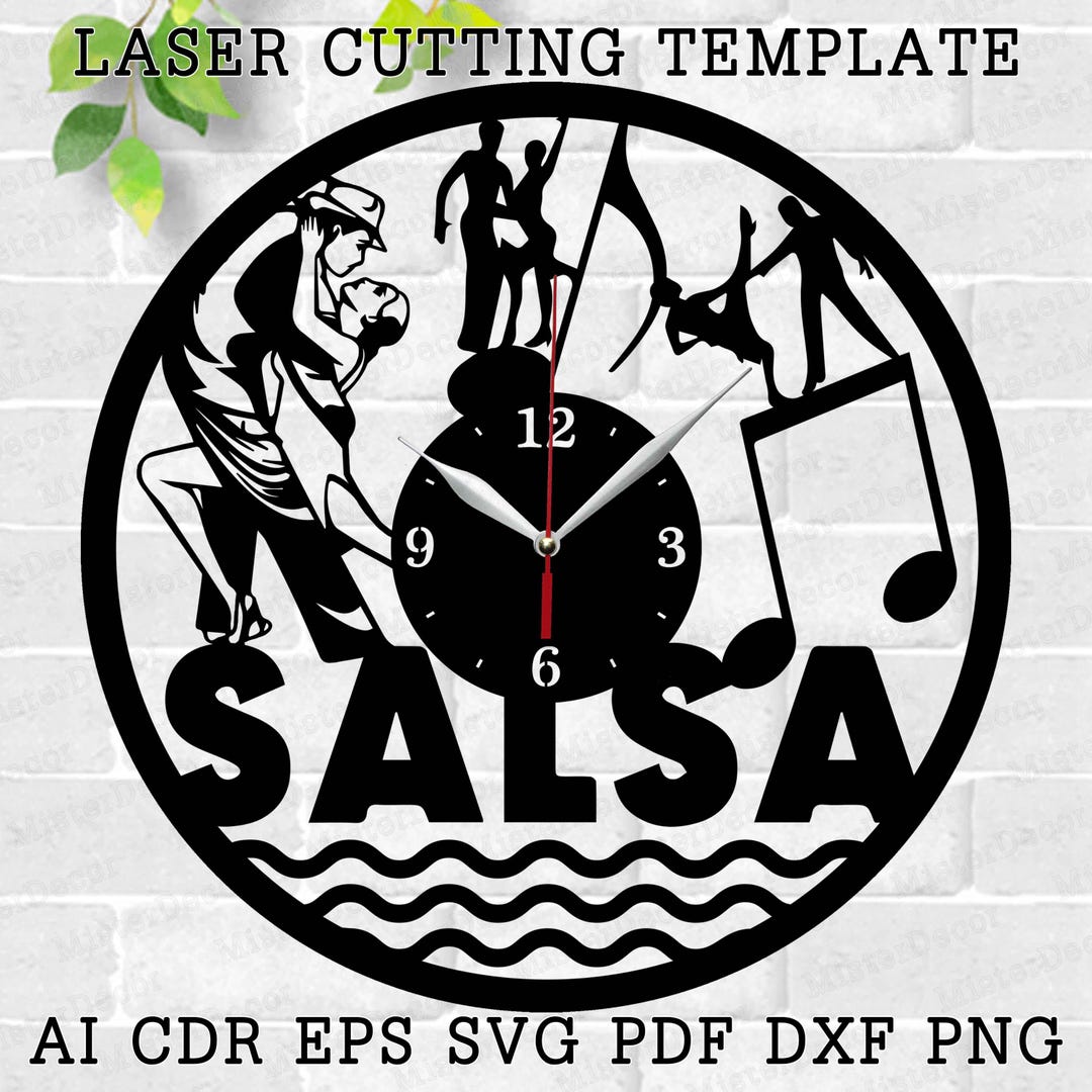 Salsa Clock Laser Cut Files SVG Vector File Ai, Cdr, Dxf, Eps, Pdf, Png ...