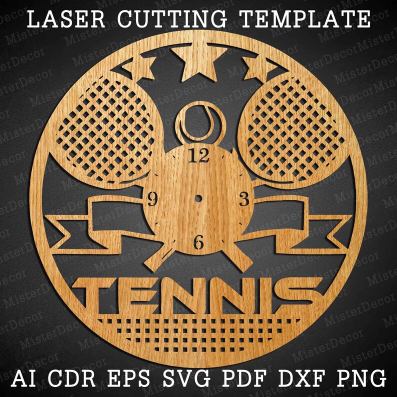 Tennis Clock Laser Cut Files SVG Vector File Ai, Cdr Dxf Eps Pdf Png ...