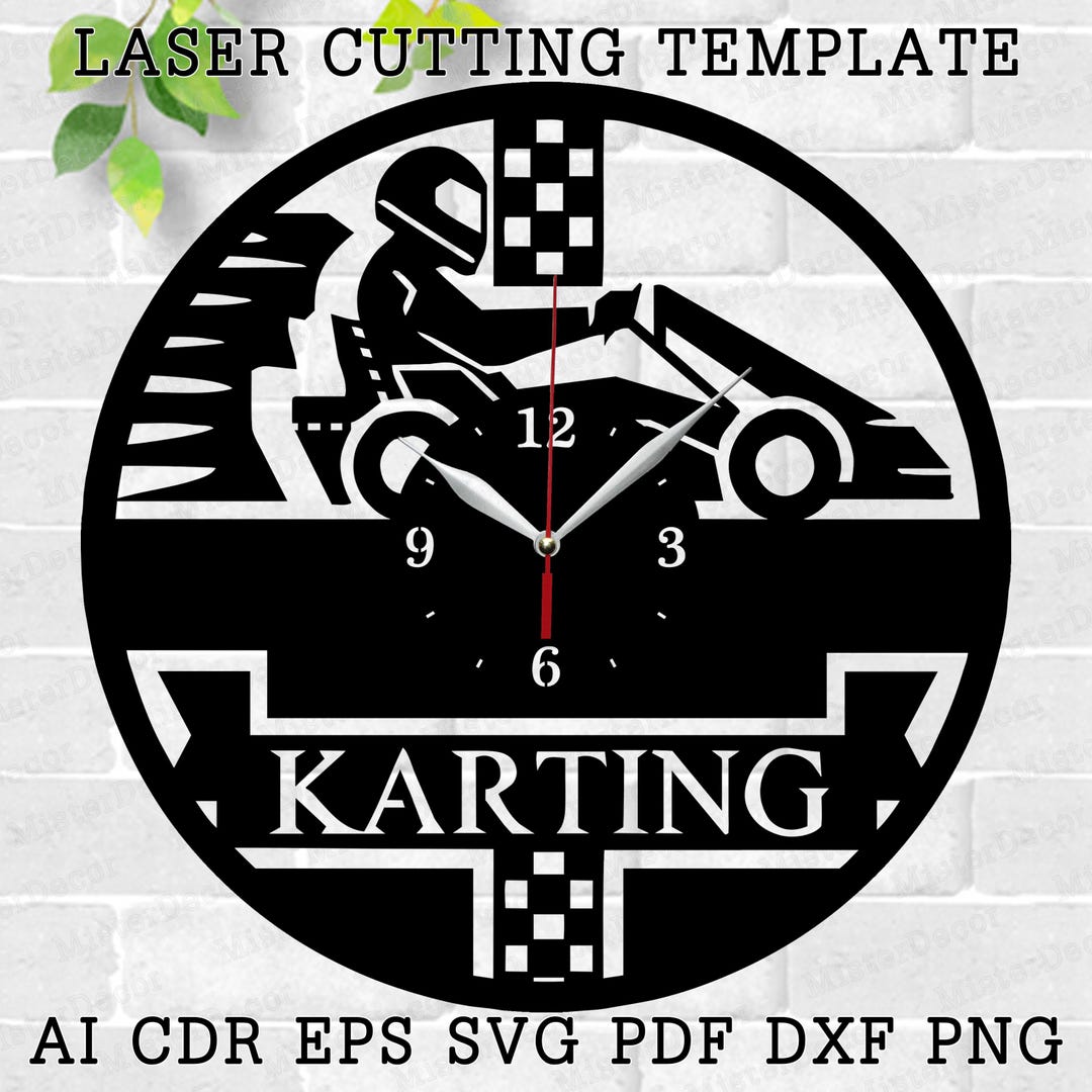 KART Racing Clock Laser Cut Files SVG Vector File Ai Cdr Dxf, Eps, Pdf ...