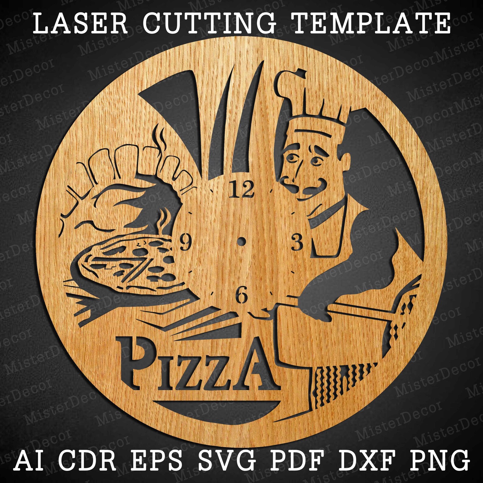 Pizza Clock Laser Cut Files SVG Vector File Ai, Cdr, Dxf, Eps, Pdf, Png ...