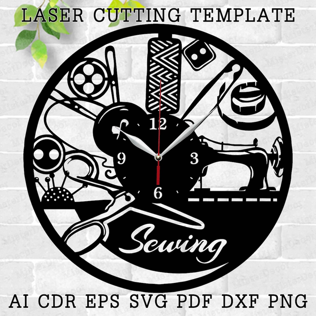 Tailor Clock Laser Cut Files SVG Vector File Ai, Cdr, Dxf, Eps, Pdf ...