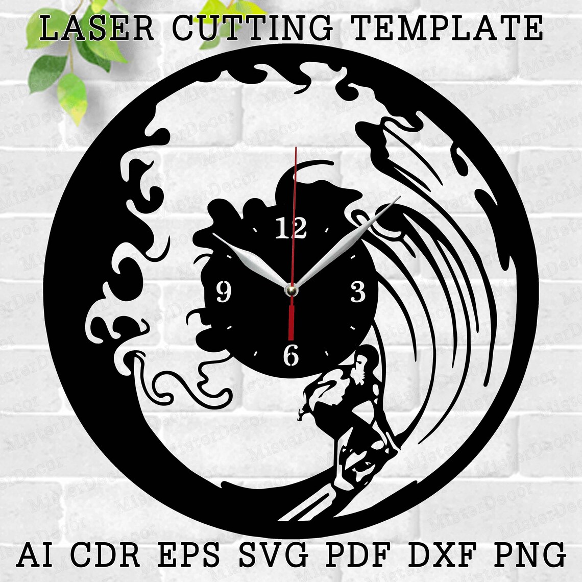 Surfing Wall Clock Laser Cut Files, SVG File. Vector File Ai, Cdr, Dxf ...