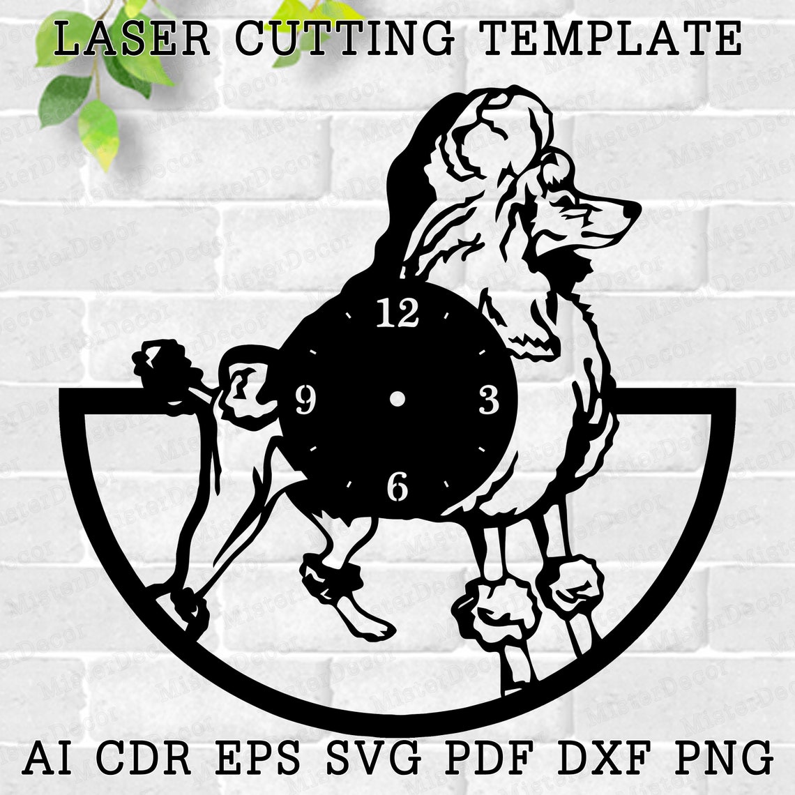 Poodle Wall Clock Laser Cut Files, SVG File. Vector File Ai, Cdr, Dxf ...