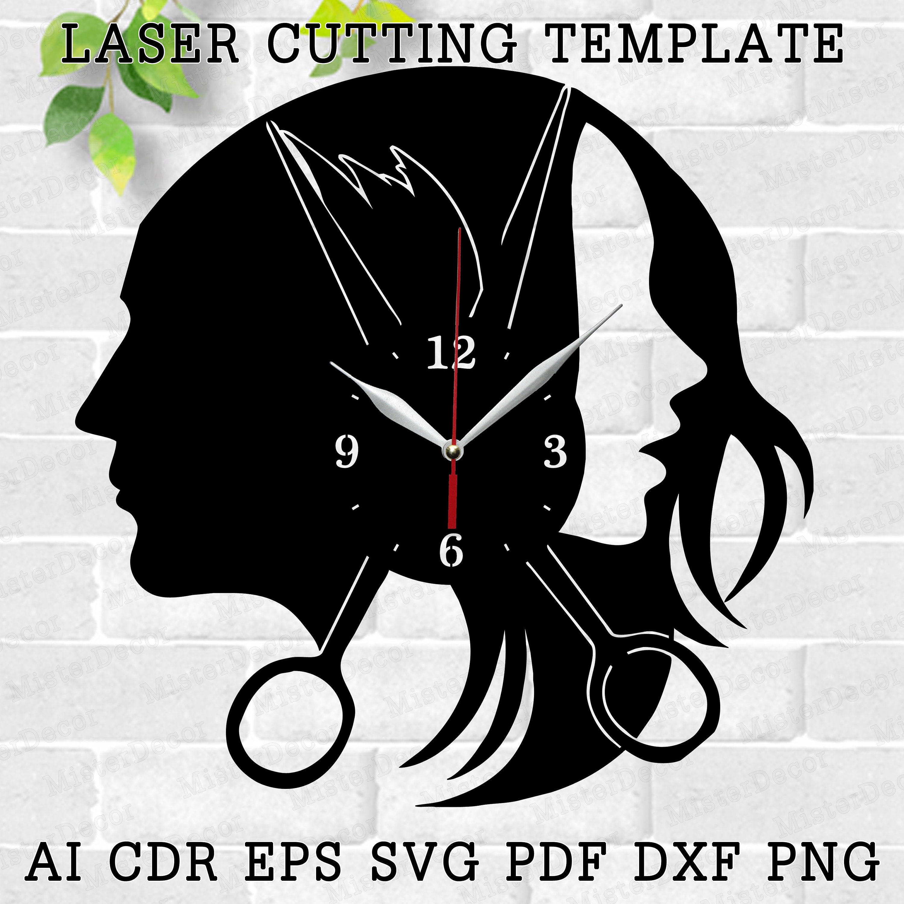 Hairdresser Salon Clock Laser Cut Files, SVG File. Vector File Ai, Cdr ...
