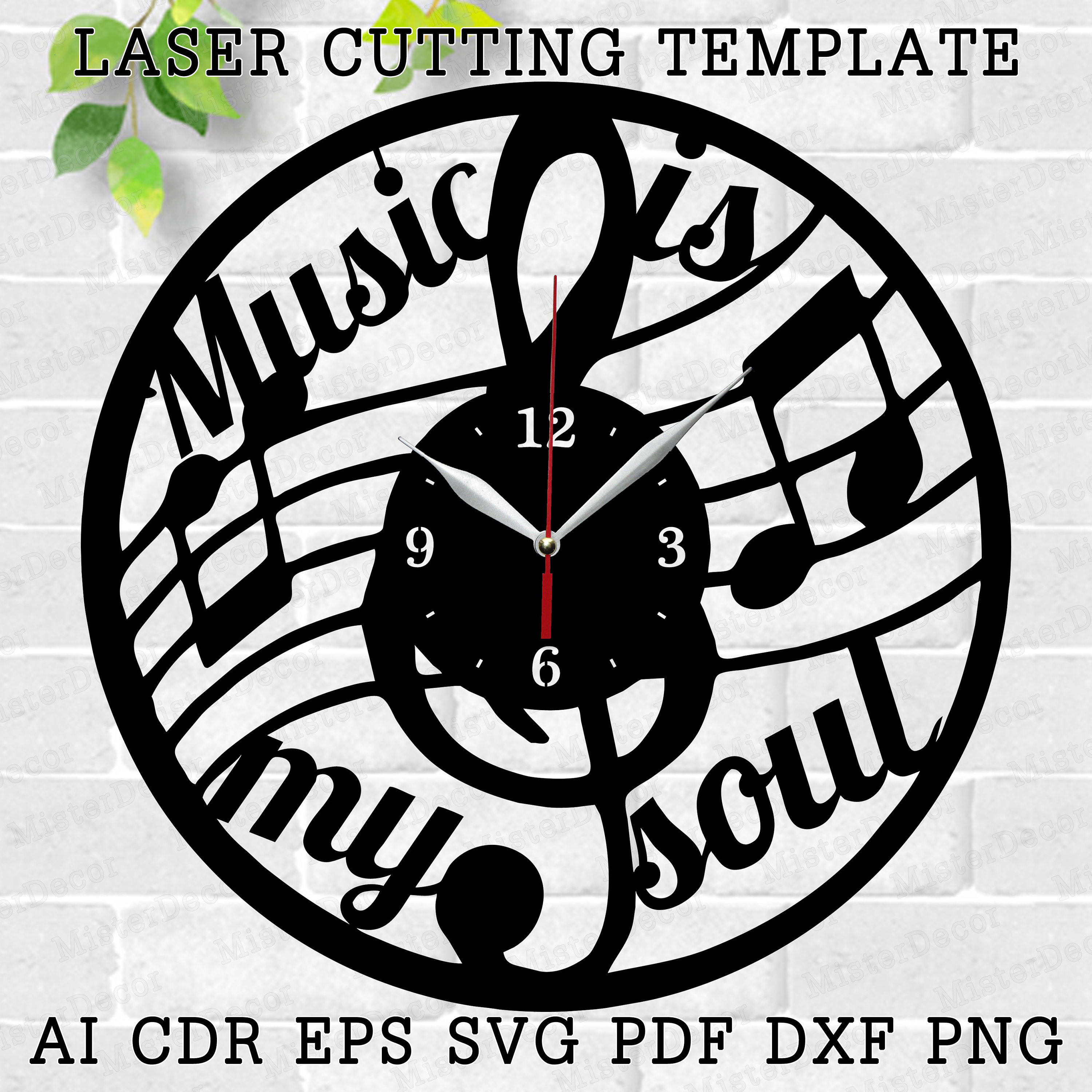 Music is My Soul Clock Laser Cut Files, SVG File. Vector File Ai, Cdr ...