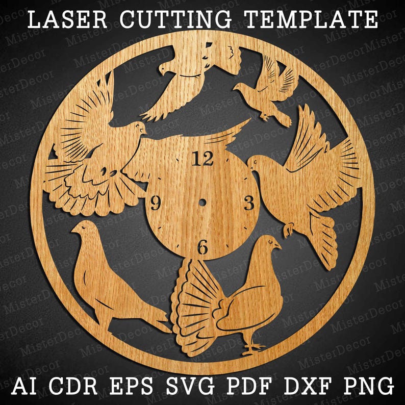 Doves Clock Laser Cut Files SVG File Vector File Ai Cdr Dxf Instant ...