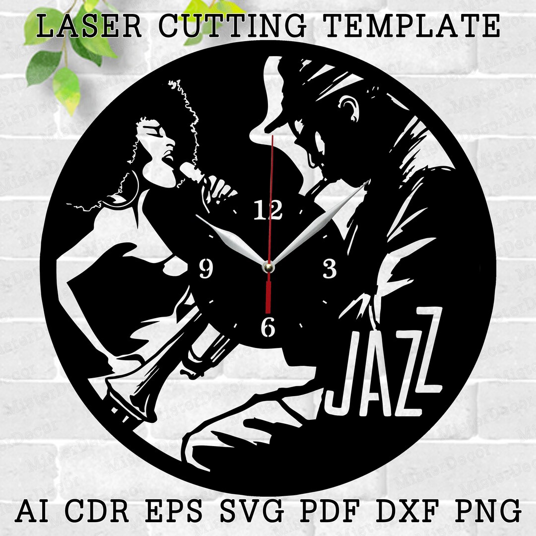 Jazz Clock Laser Cut Files, SVG File. Vector File Ai, Cdr, Dxf Instant ...