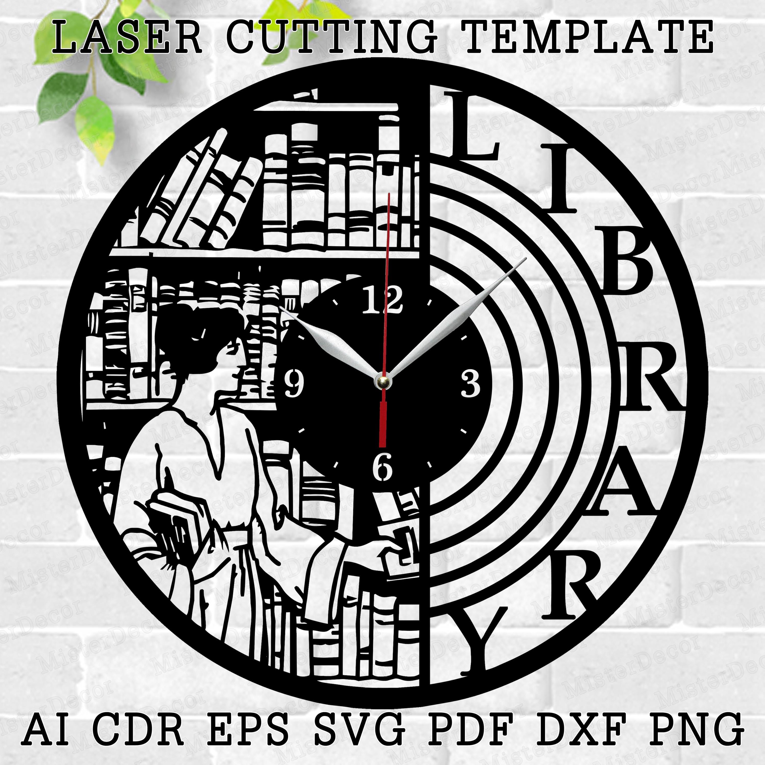 Library Clock Laser Cut Files SVG Vector File Ai Cdr, Dxf, Eps, Pdf ...