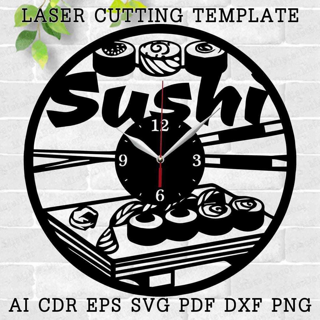 Sushi Clock Laser Cut Files SVG Vector File Ai, Cdr, Dxf Eps, Pdf Png ...