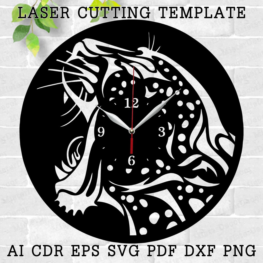 Cheetah Clock Laser Cut Files SVG File Vector File Ai Cdr Dxf Instant ...
