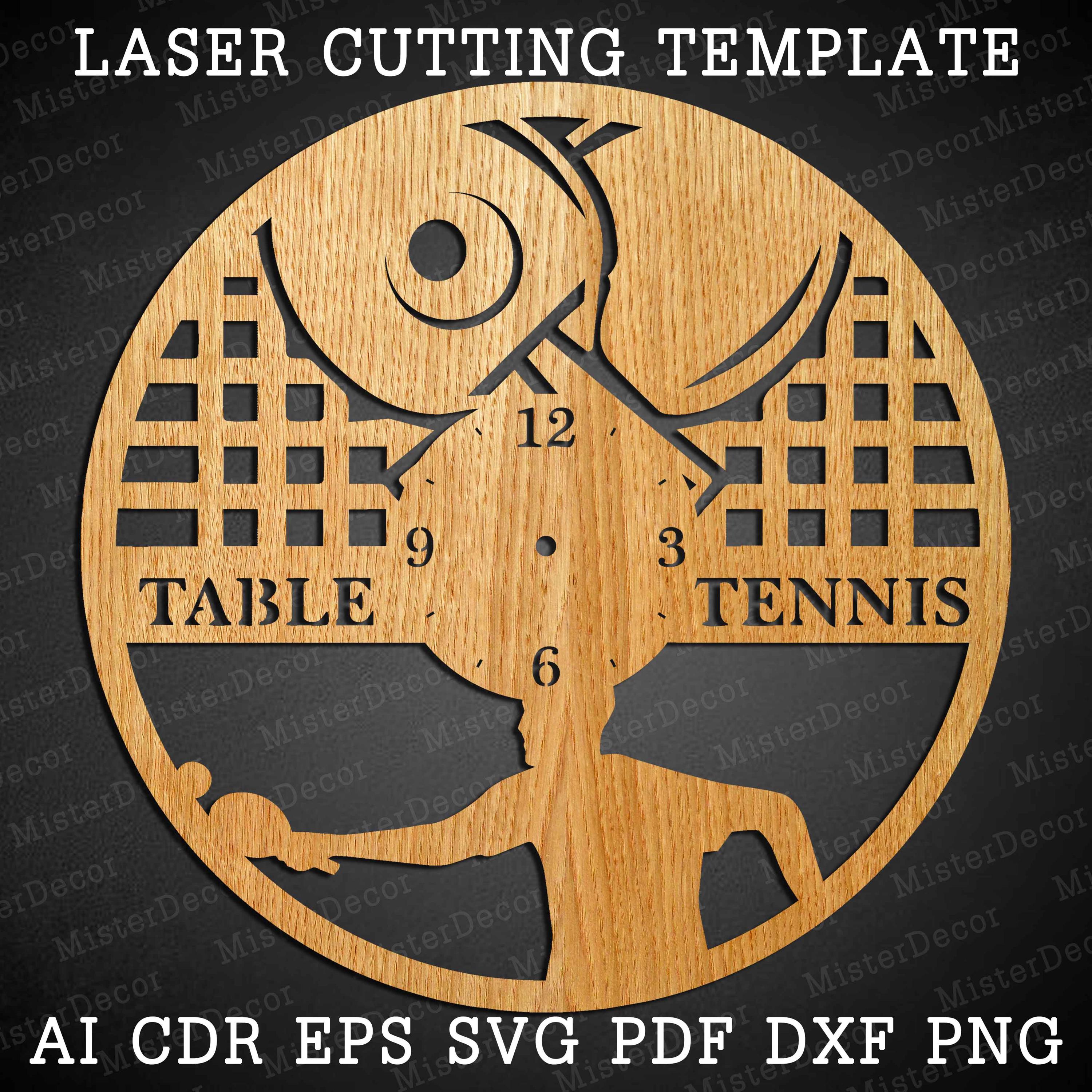 Table Tennis Clock Laser Cut Files SVG Vector File Ai, Cdr, Dxf, Eps ...