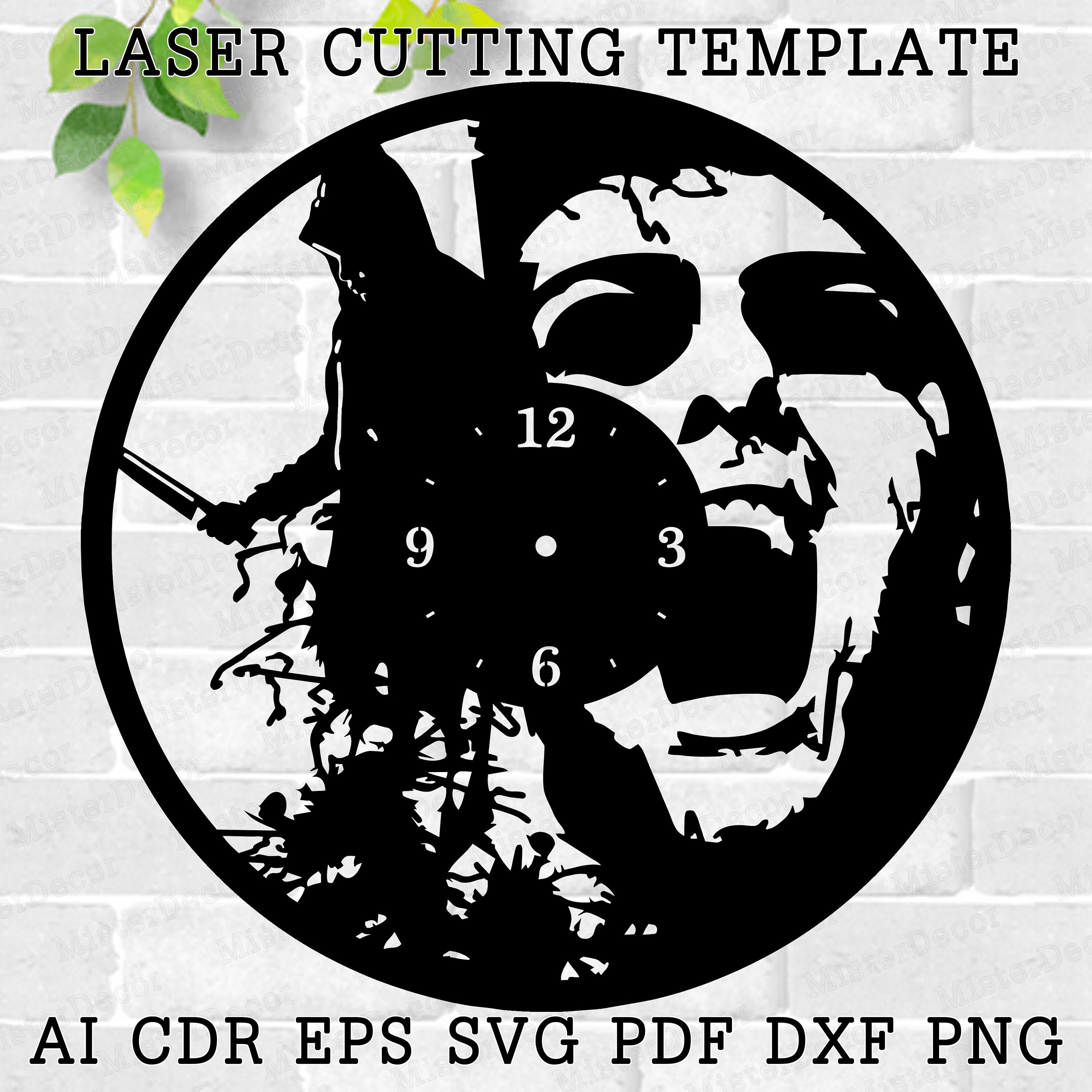 Halloween Horror Clock Laser Cut Files, SVG File. Vector File Ai, Cdr ...