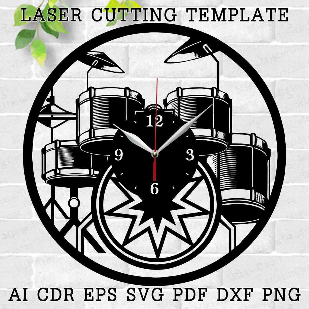 Drums Clock Laser Cut Files SVG File Vector File Ai Cdr Dxf Instant ...