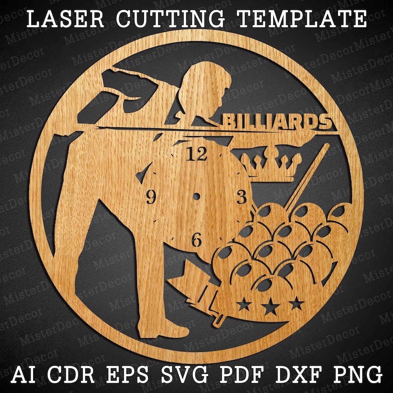 Billiards Clock Laser Cut Files SVG File Vector File Ai Cdr Dxf Instant ...
