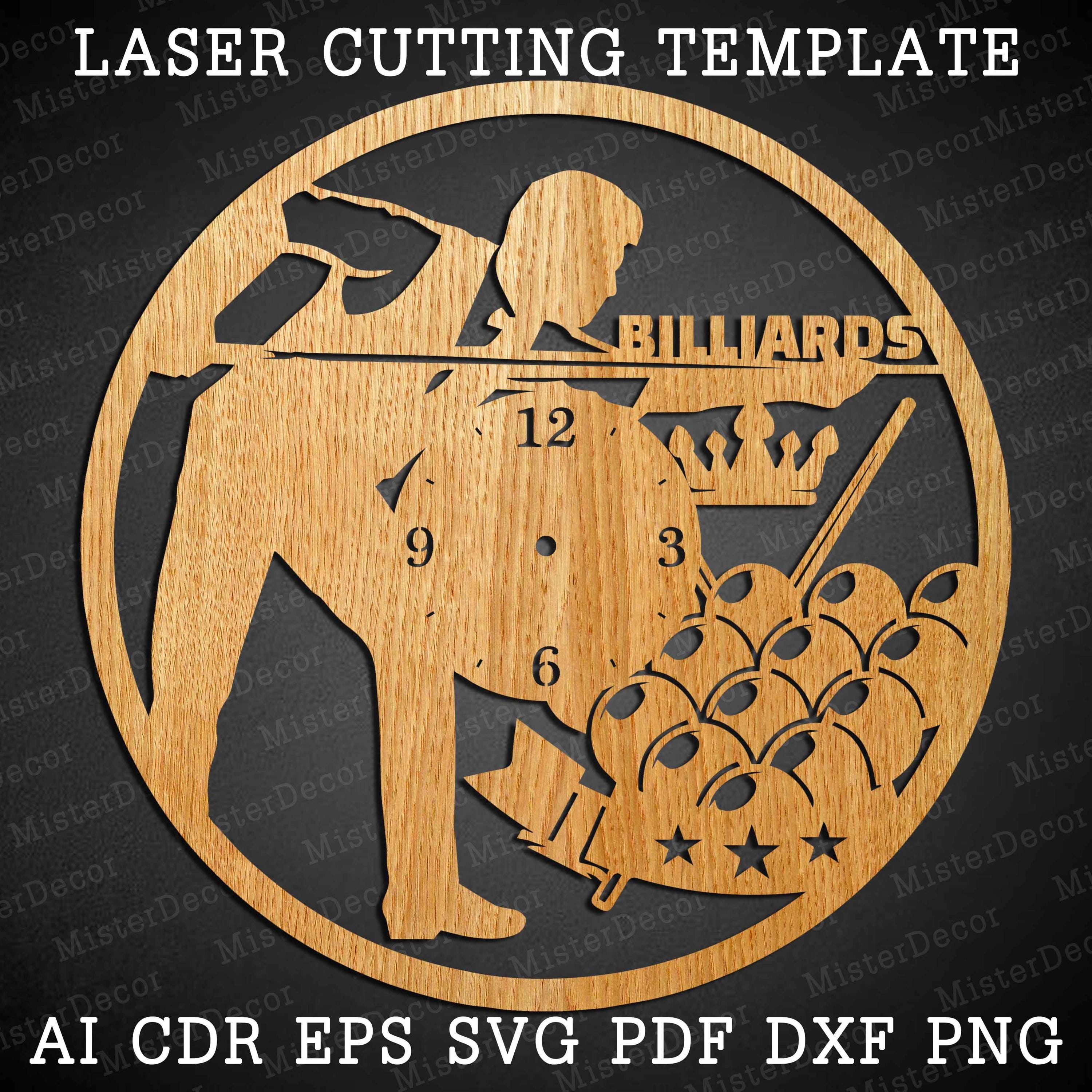 Billiards Clock Laser Cut Files SVG File Vector File Ai Cdr Dxf Instant ...