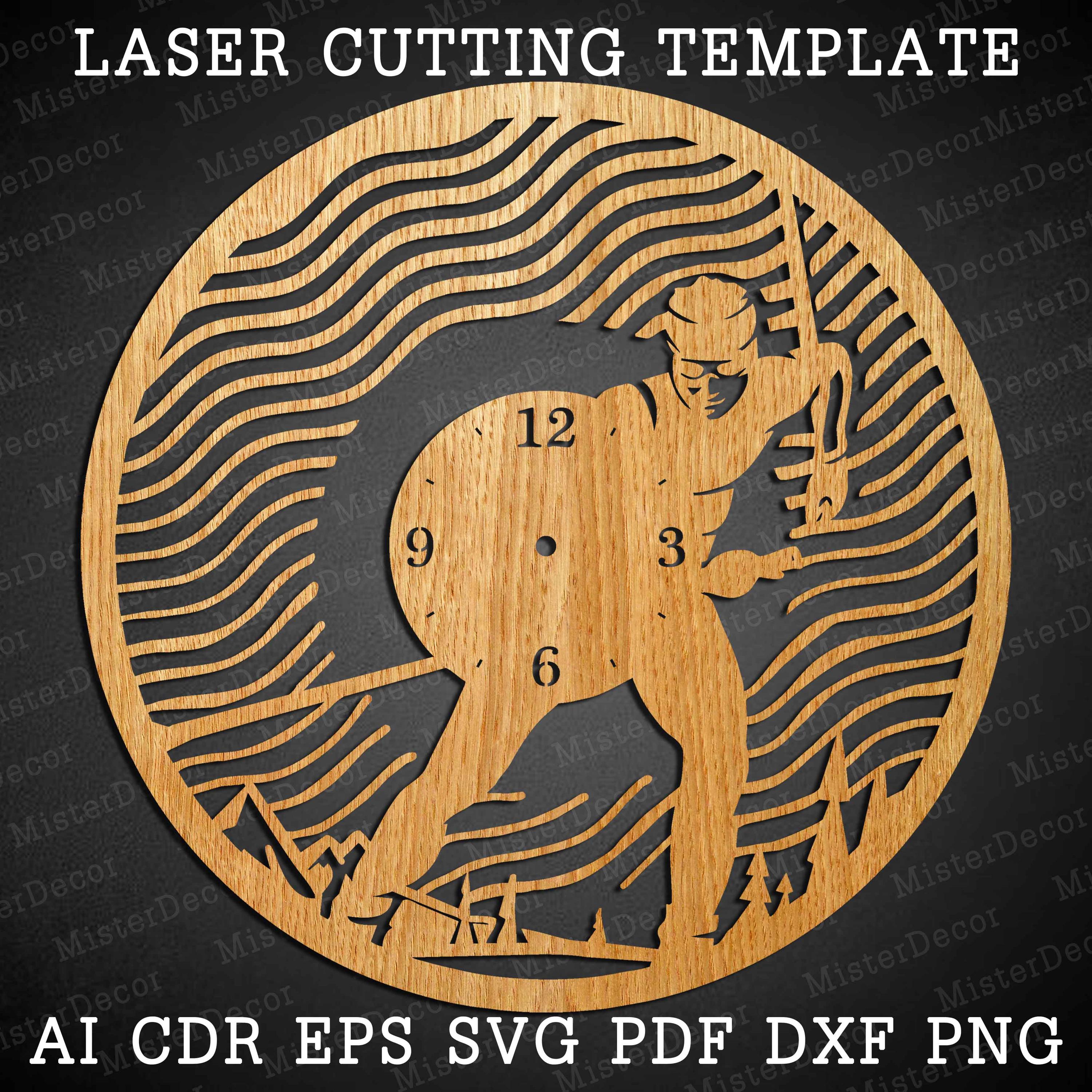 Ski Clock Laser Cut Files SVG Vector File Ai, Cdr Dxf Eps Pdf Png ...