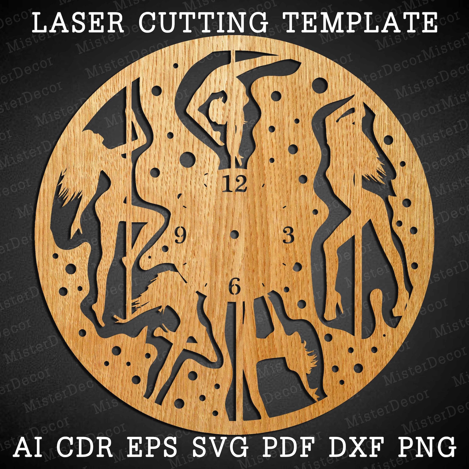 Pole Dance Clock Laser Cut Files, SVG File Ai Cdr Dxf, Unique Digital ...